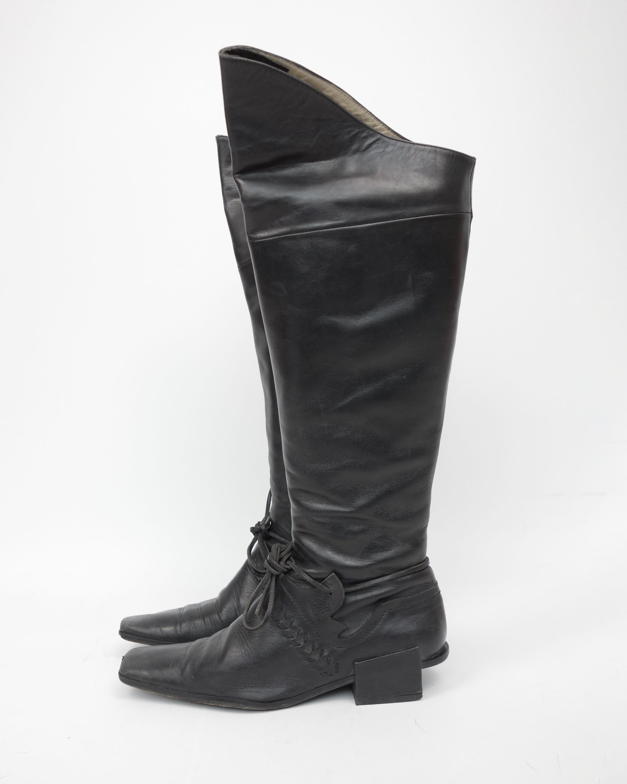 Marithé Francois Girbaud Laced High Leather Boots 1990's – Vintage TTS